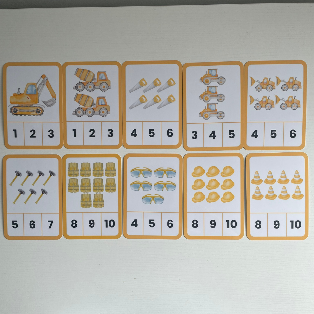 Construction Count & Clip Flashcards – Little Acorns